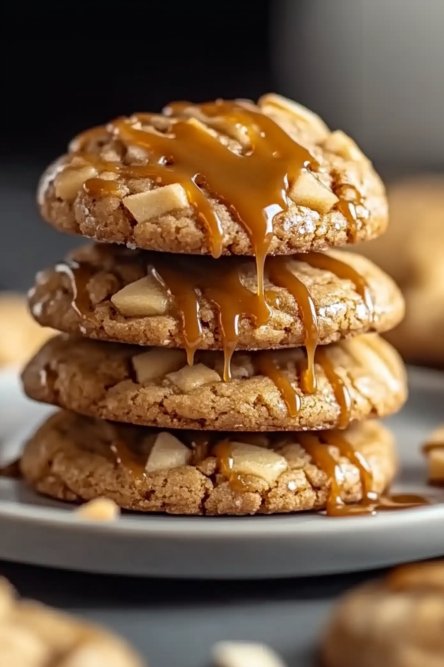 Caramel Drizzled Apple Cinnamon Cookies with Chewy Caramel - Family Recipes