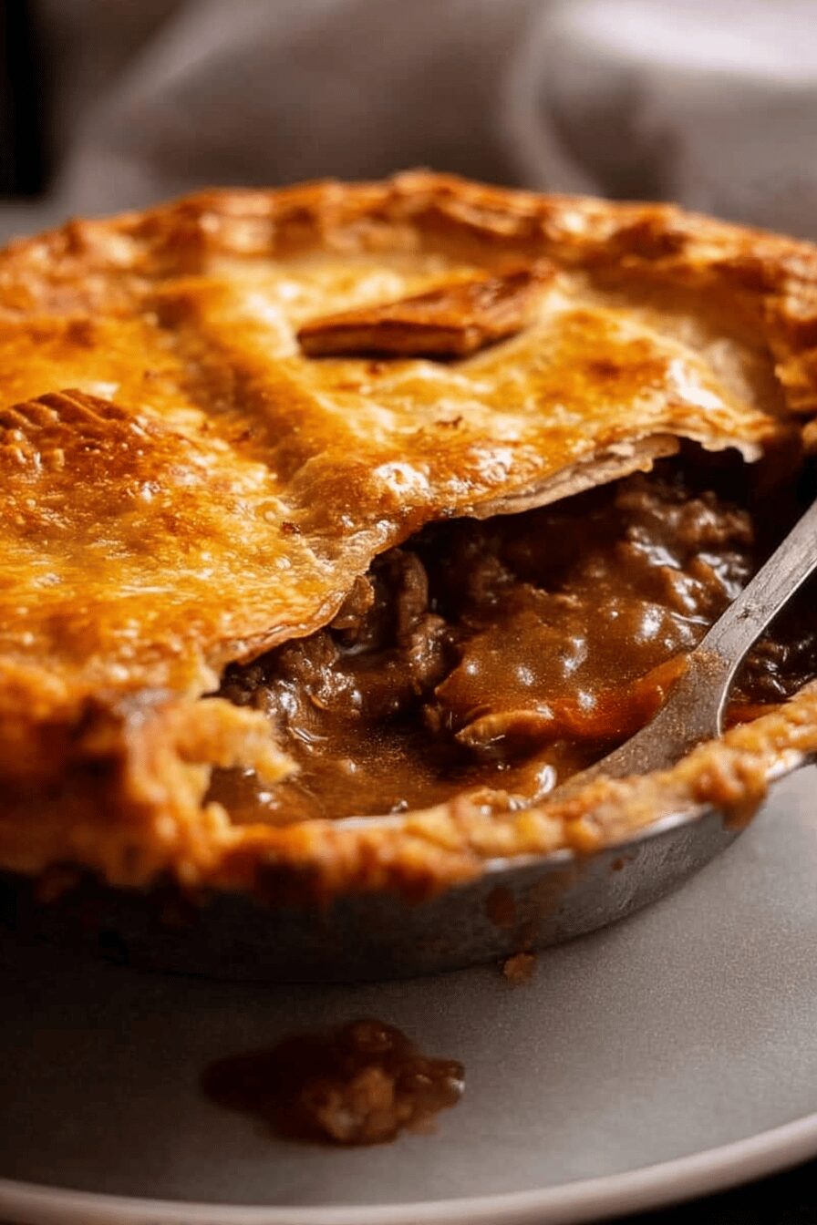 Family Meat Pie Recipe with Steak, Onion and Shrimp